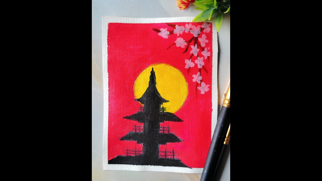 Japanese Temple painting tutorial || Acrylic painting for beginner's # ...