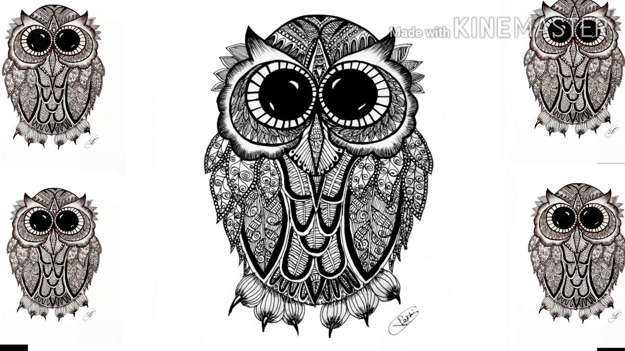 Zentangle Inspired Owl Tutorial | (Timelapse) | How to draw Zenart for ...