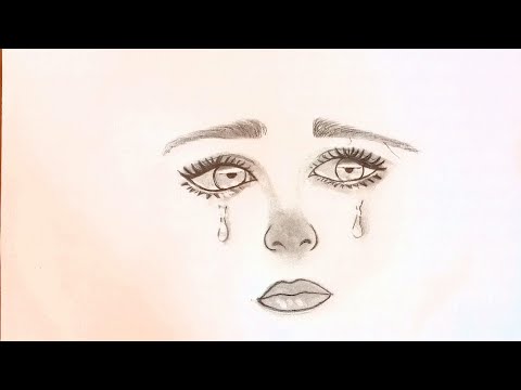 how to draw a weeping girl face sketch | easy sketch for beginners ...