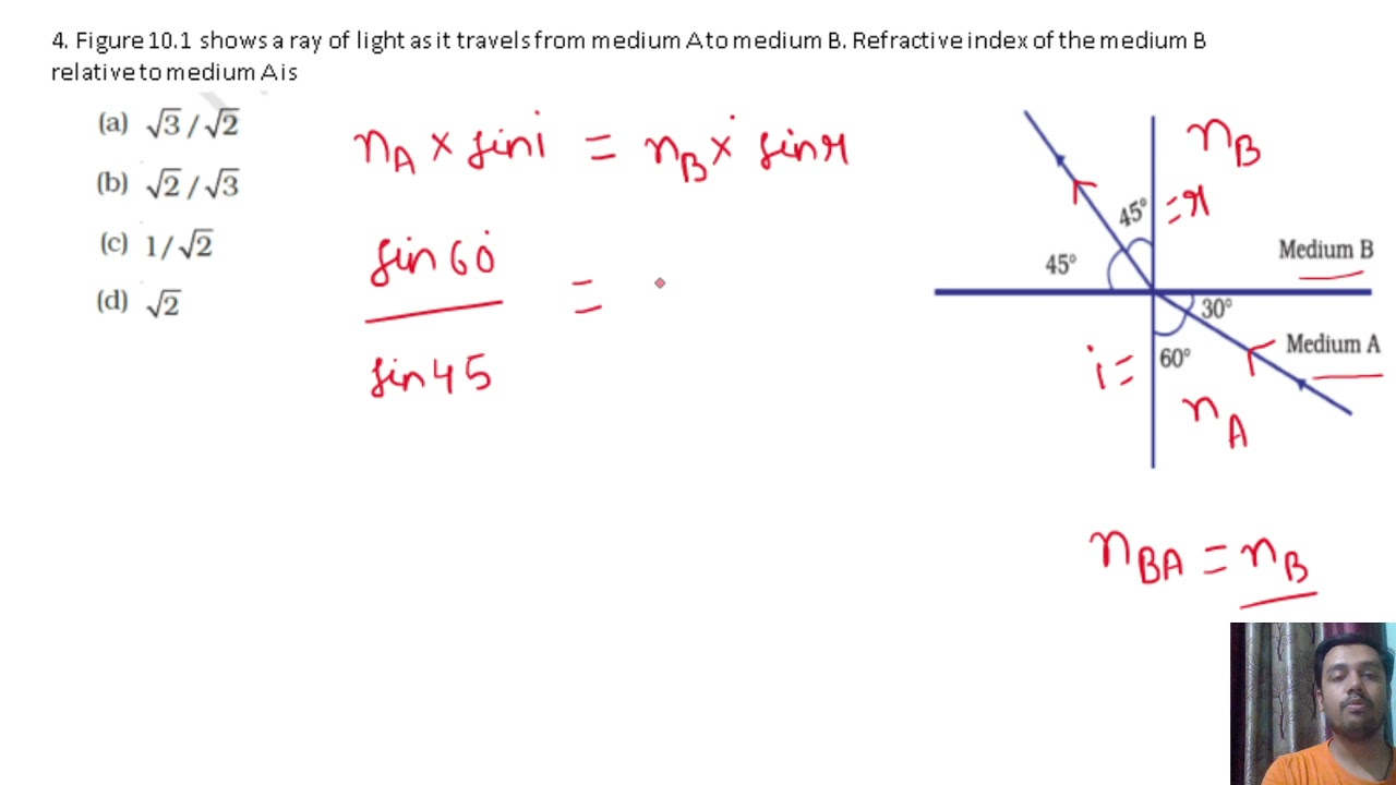 Figure 10.1 shows a ray of light as it travels from medium A to medium ...