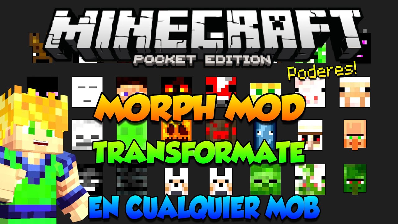 MORPH MODS - TRANSFORMATE EN CUALQUIER MOB! - MINECRAFT PE 0.15.0 - YouTube