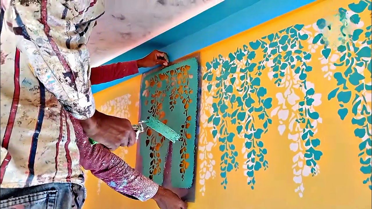 Wall Paintings for living room| Cherry Blossom stencil Designs - YouTube