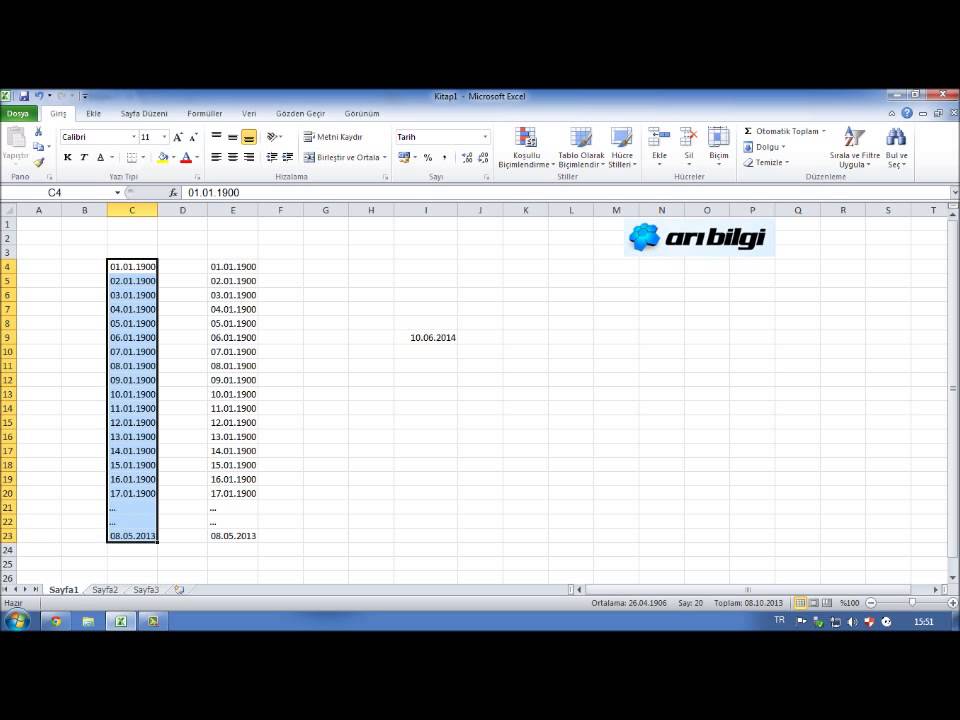 Excel Kursu Eğitimi Videosu - Excel'de Tarihlerle İşlem Yapmak - YouTube