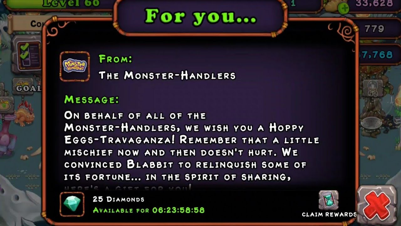 My Singing Monsters - Get free 25 diamonds for Happy Easter - YouTube