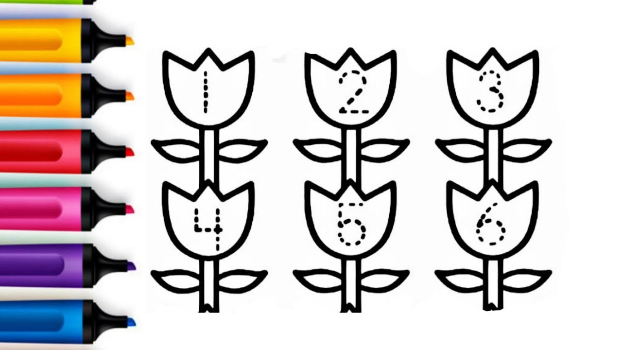 Trace The Numbers 123456789- Flower & Butterfly Coloring Drawing ...