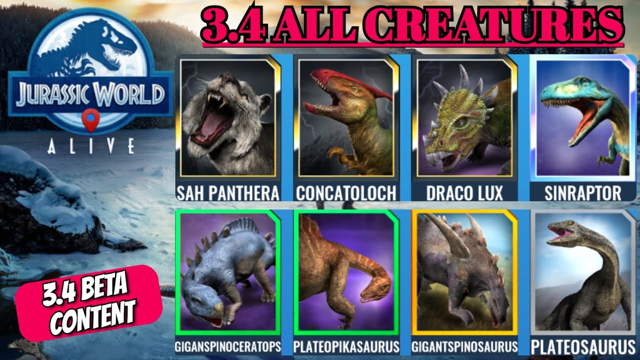 FIRST LOOK- 3.4 ALL CREATURES! Jurassic World Alive - YouTube