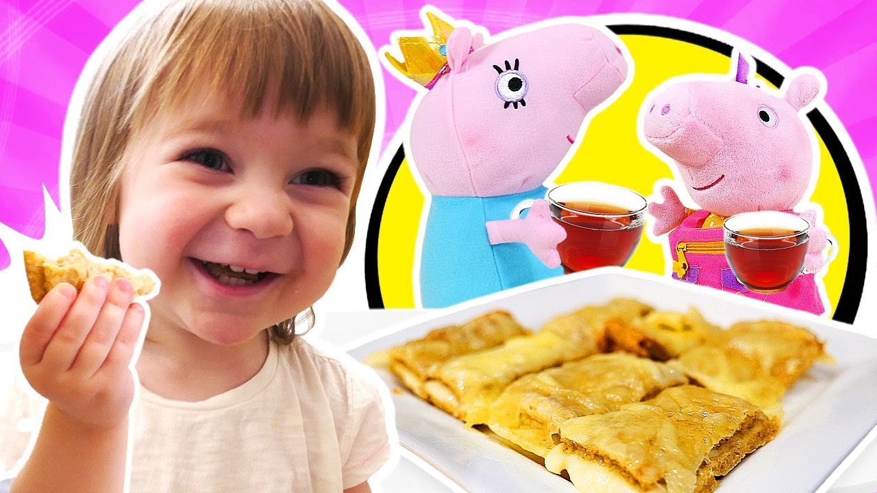 Bianca pretends to play cooking with toy pigs! Tasty treats for guests ...