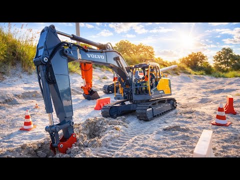 Strong Scale 1/16 : RC Excavator Hitachi & Excavator Volvo Planting Pipeline Servo Liner Electric 