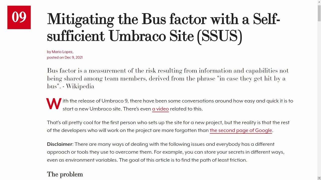 24 Days 2021 - Day 9 - Mitigating the Bus factor with a Self-sufficient Umbraco Site (SSUS ...
