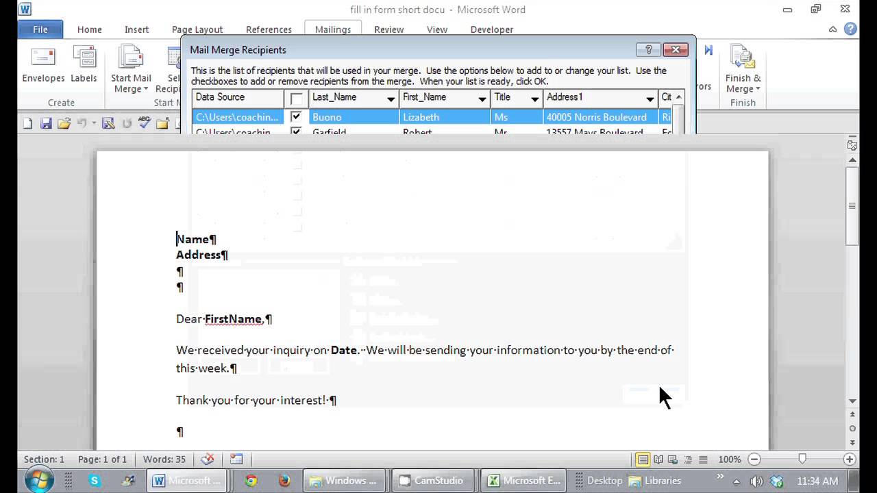 How to Merge Information Onto Forms in Microsoft Word : Office Software ...