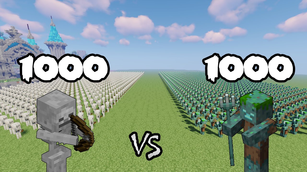 1000 Drowned Vs 1000 Skeleton | Minecraft - YouTube