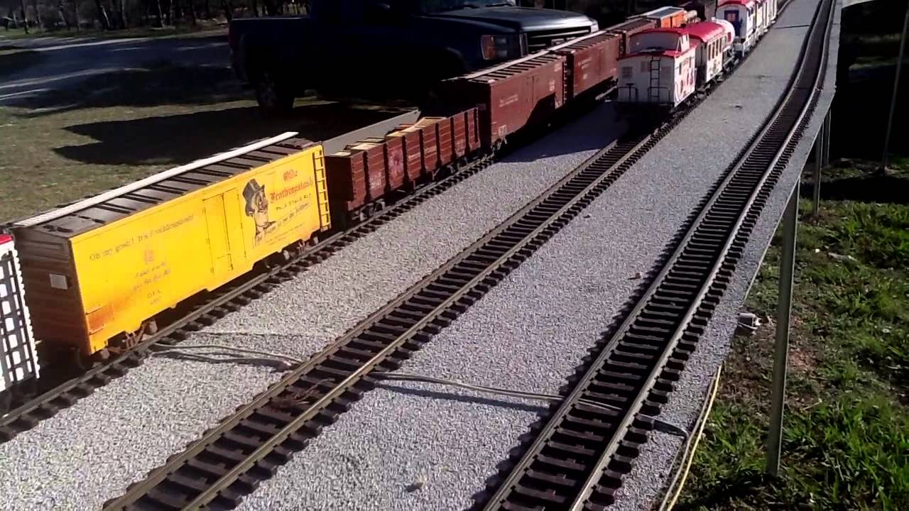 3 Train Meet On SAGRES's Elevated G Scale Layout - YouTube