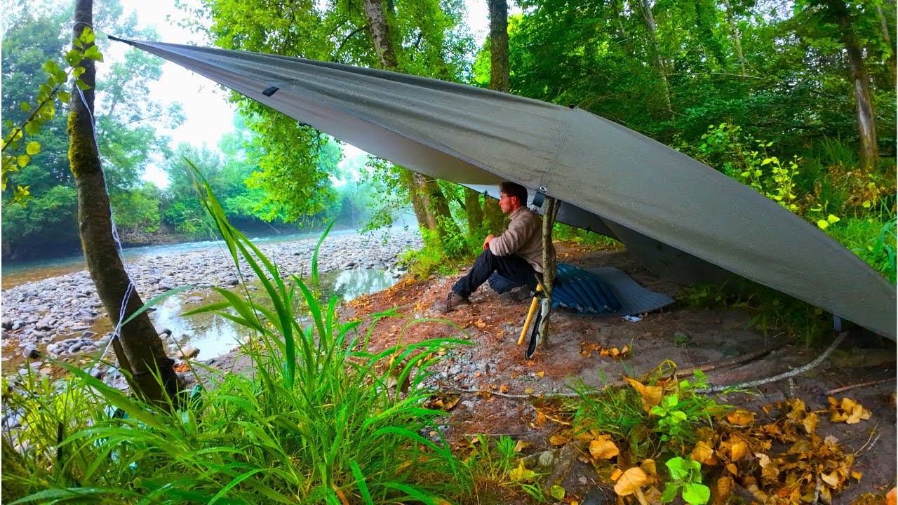 Tarp Camping in a Thunderstorm by a River - YouTube