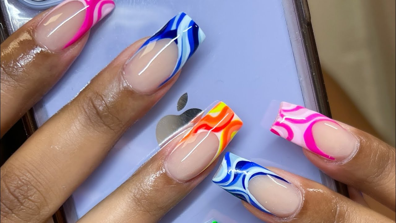 Colorful Abstract French Tip Nails | Acrylic Nails - YouTube