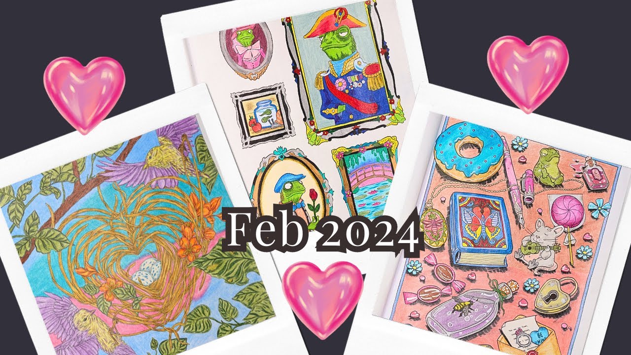 Completed Pages & WIPs - February 2024 | Adult Coloring - YouTube