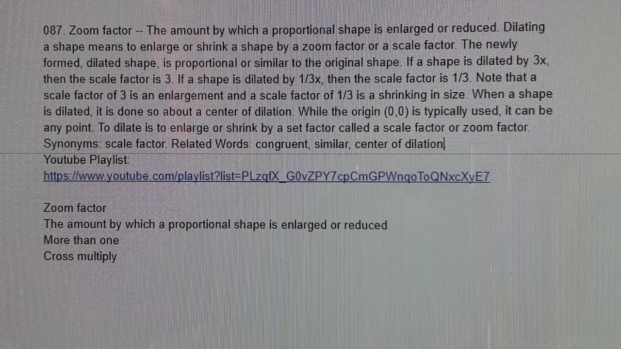 CreatorMath.com Geometry Vocabulary 087. Zoom factor -- The amount by ...