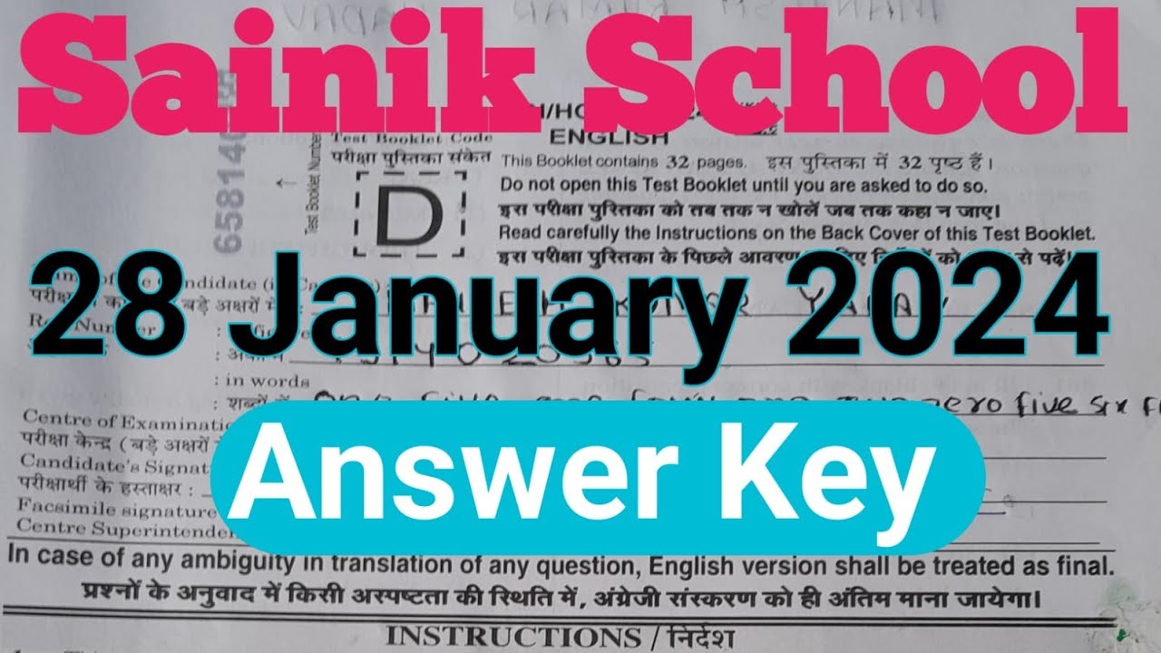 Sainik school class 6 paper 2024 | Sainik School class 6 answer key ...
