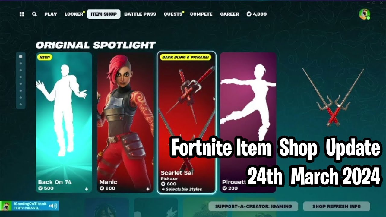 🎯 Fortnite Item Shop Update: March 24, 2024! Manic, Slingshot, and More ...