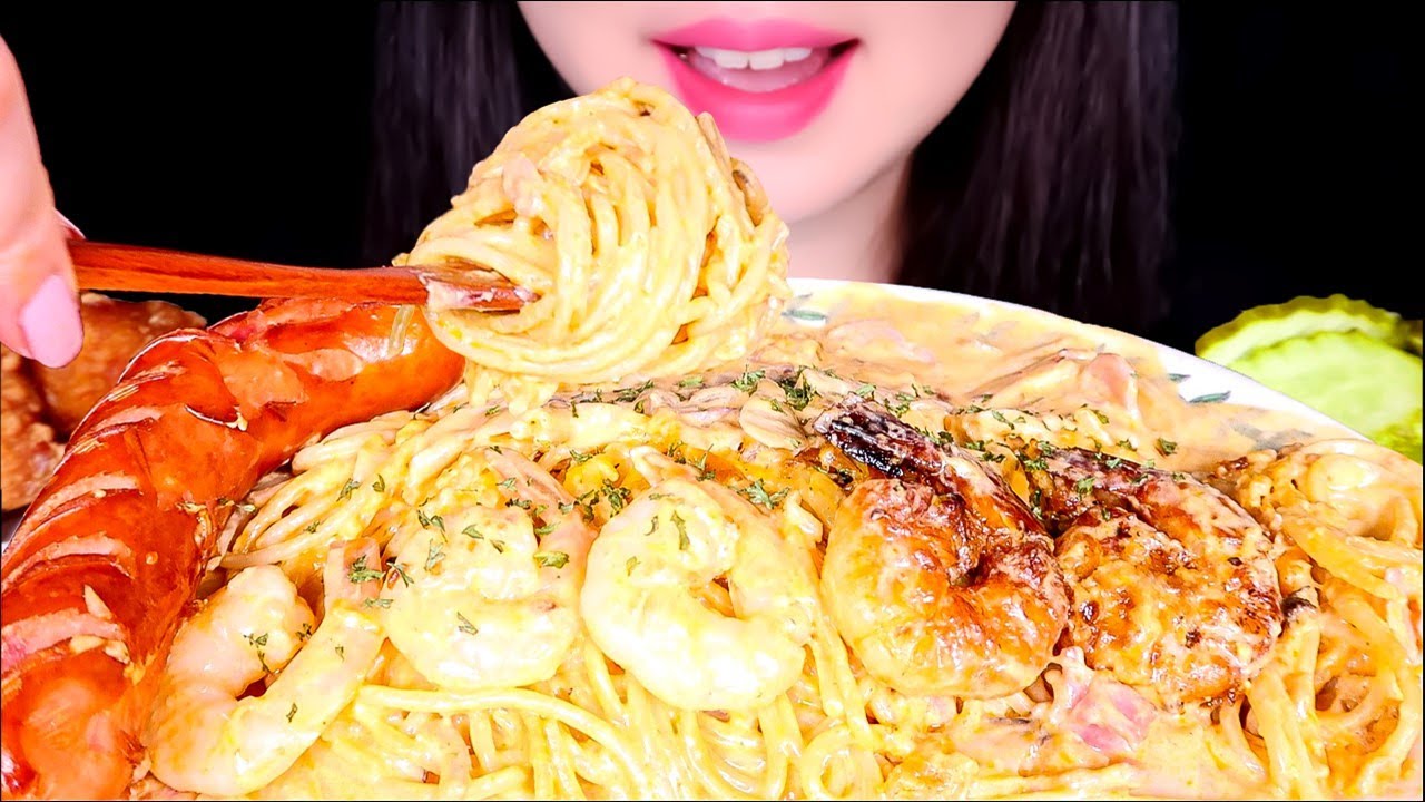 ASMR SPICY CREAM PASTA Mukbang Eating sounds - YouTube