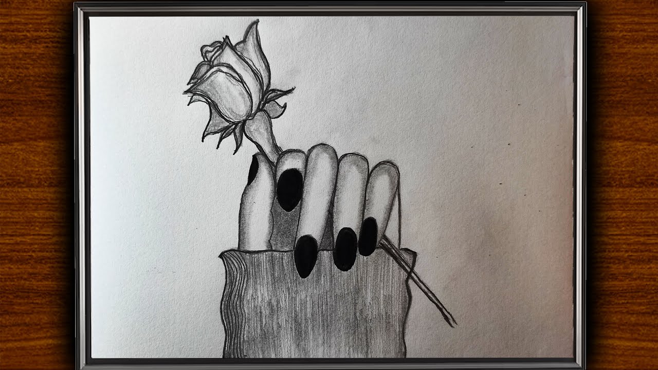 Rose day Special Darwing || How to Draw a Hand Holding Rose Flower ...