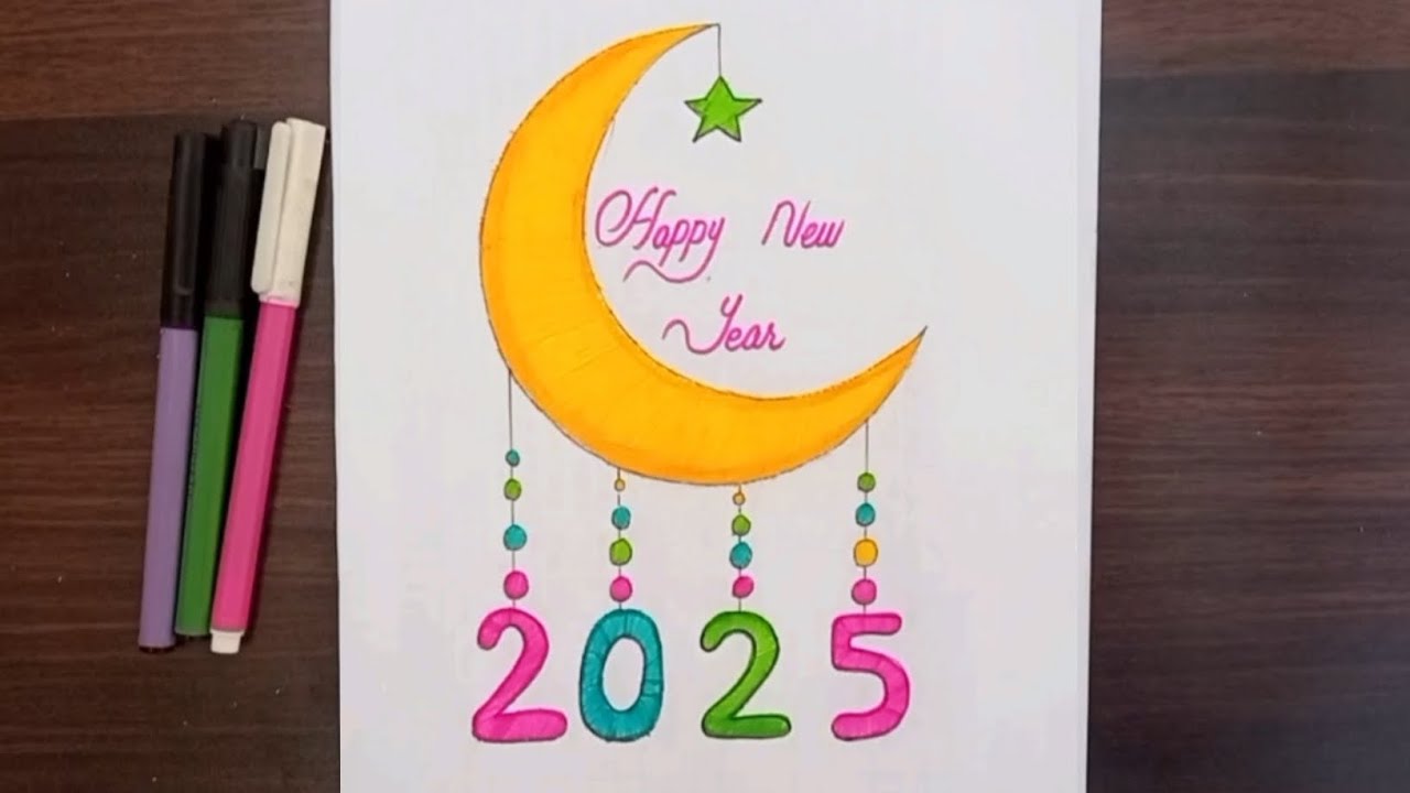 Happy new year drawing2025|new year drawing|step by step new year ...