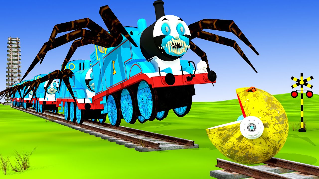 【踏切アニメ】あぶない電車 TRAIN Vs Big & Small Saw Wheel Thomas the Tank Engine Vs ...