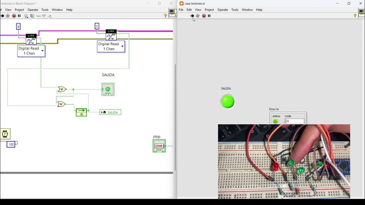 Encender y apagar 1 led con 2 pulsadores Labview y arduino - YouTube