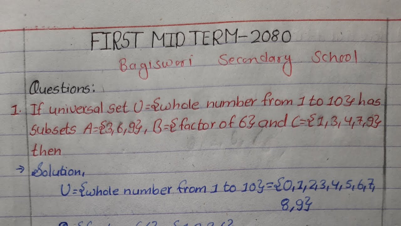 MATH for Class 9:1st Mid Term Exam 2080...questions & answers ...