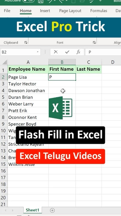 Excel Pro Trick in 1 Second | Flash Fill In Excel (Telugu) - YouTube