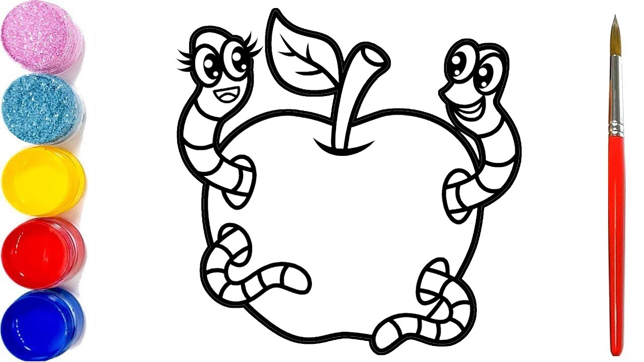 How To Draw A Cartoon Apple And Worm 💖 Draw Apple Worm Easy For Kids 💖 ...