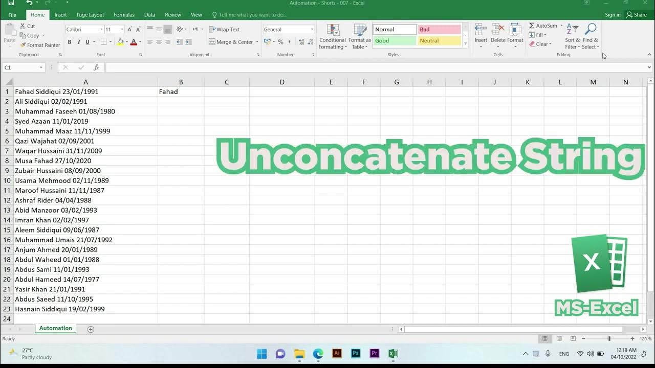 Excel Magic Trick Concatenate String Using Ctrl E Msexcel Youtubeshorts Youtube Shorts
