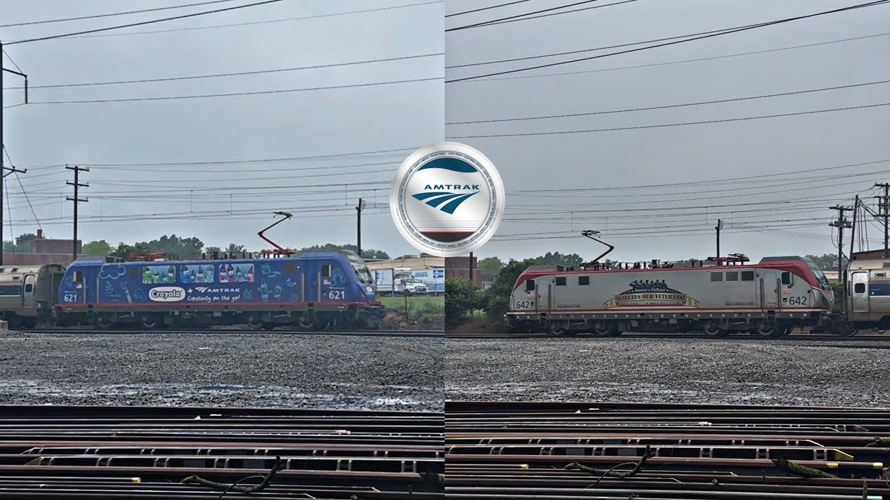 Amtrak’s keystone corridor: 4 trains under cloudy skies - YouTube
