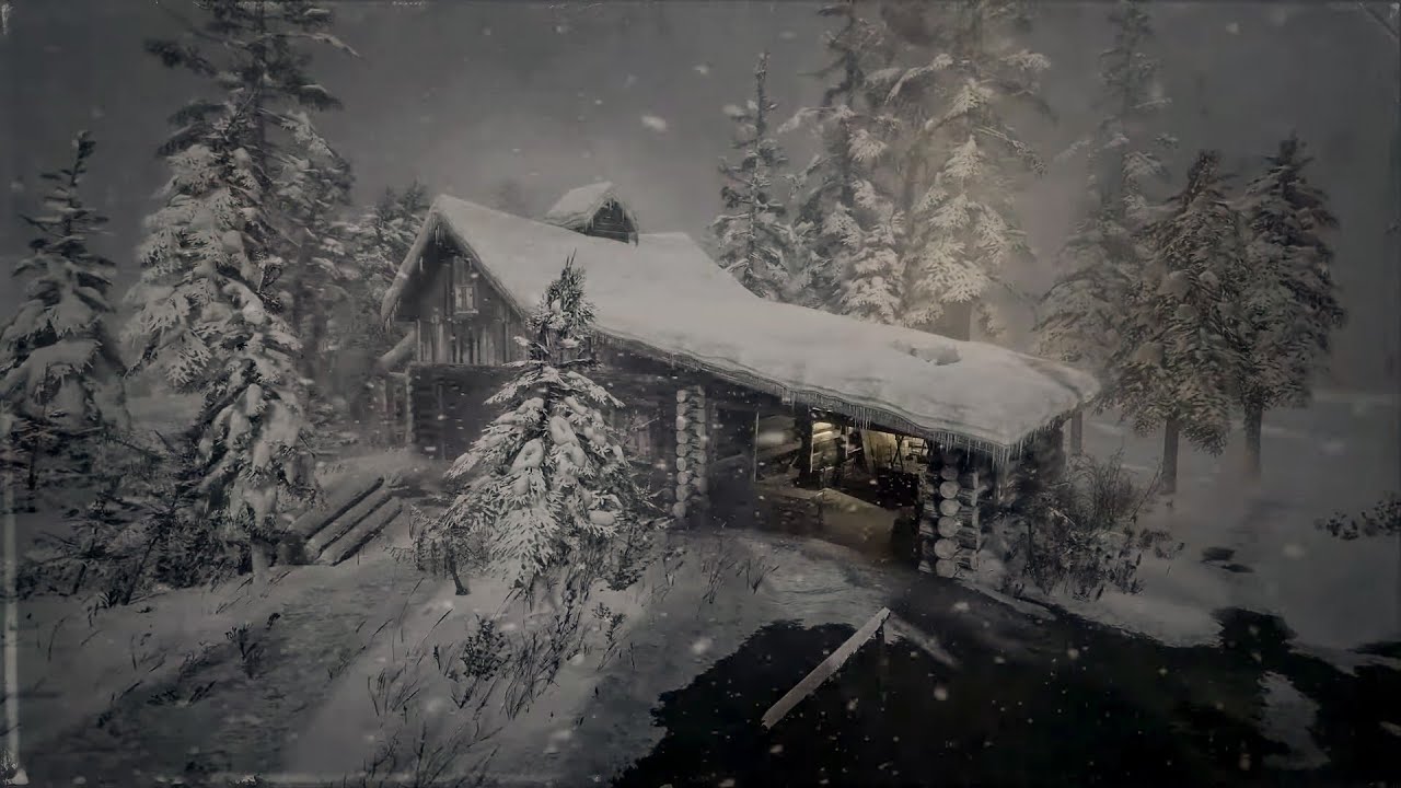 A violent blizzard near a small cabin rages for 10 hours | ASMR RDR2 ...