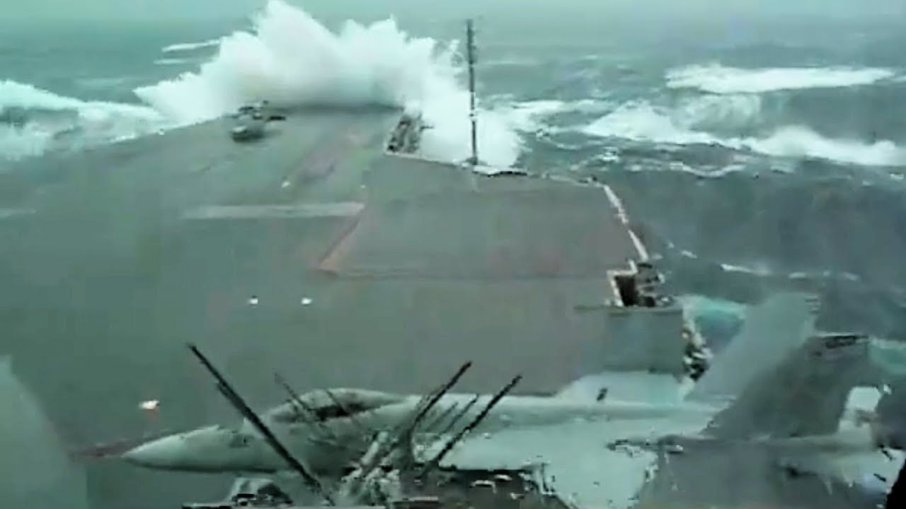 KITTY HAWK USN aircraft carrier in rough sea - YouTube