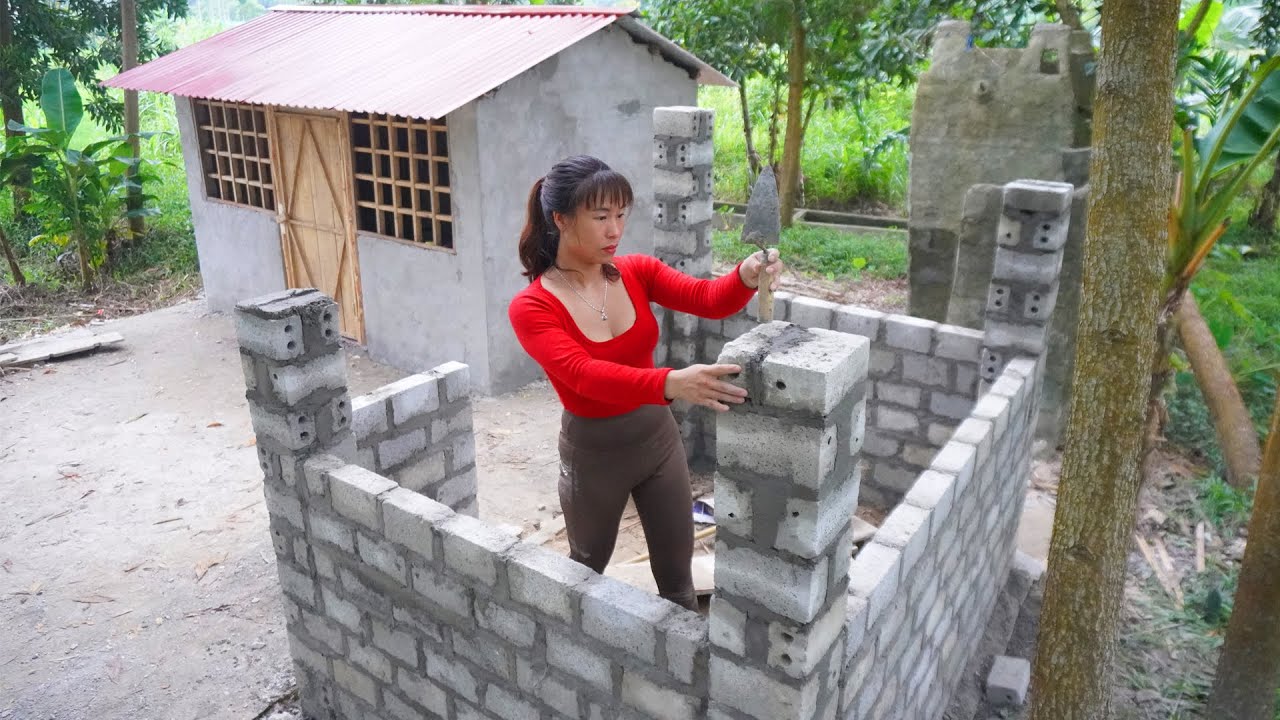 Building Cement Bricks Kitchen House, Build Tiny House Alone, BUILD OFF ...