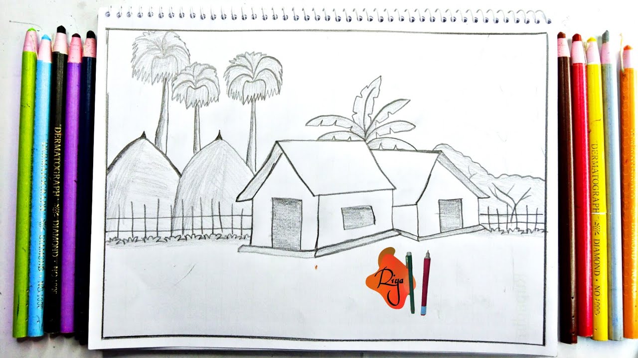village scenery drawing | Gramer Drisso drawing by pencil - YouTube