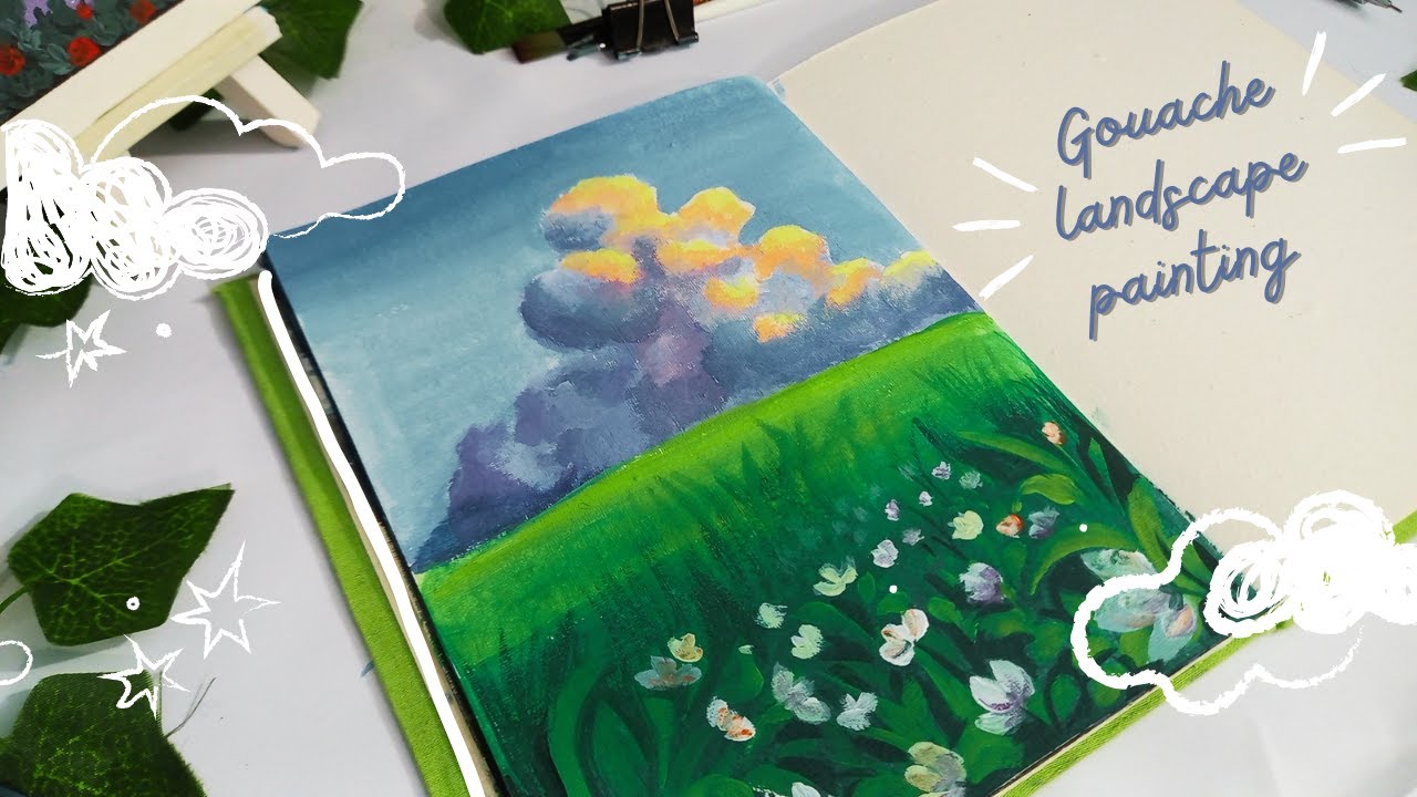 🎨 Painting peaceful gouache landscape | easy gouache painting ️🌼 - YouTube