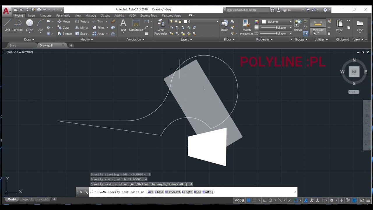 AutoCAD TUTORIAL - POLYLINE / PART 2 /Combination of Arc & Line/ Line ...