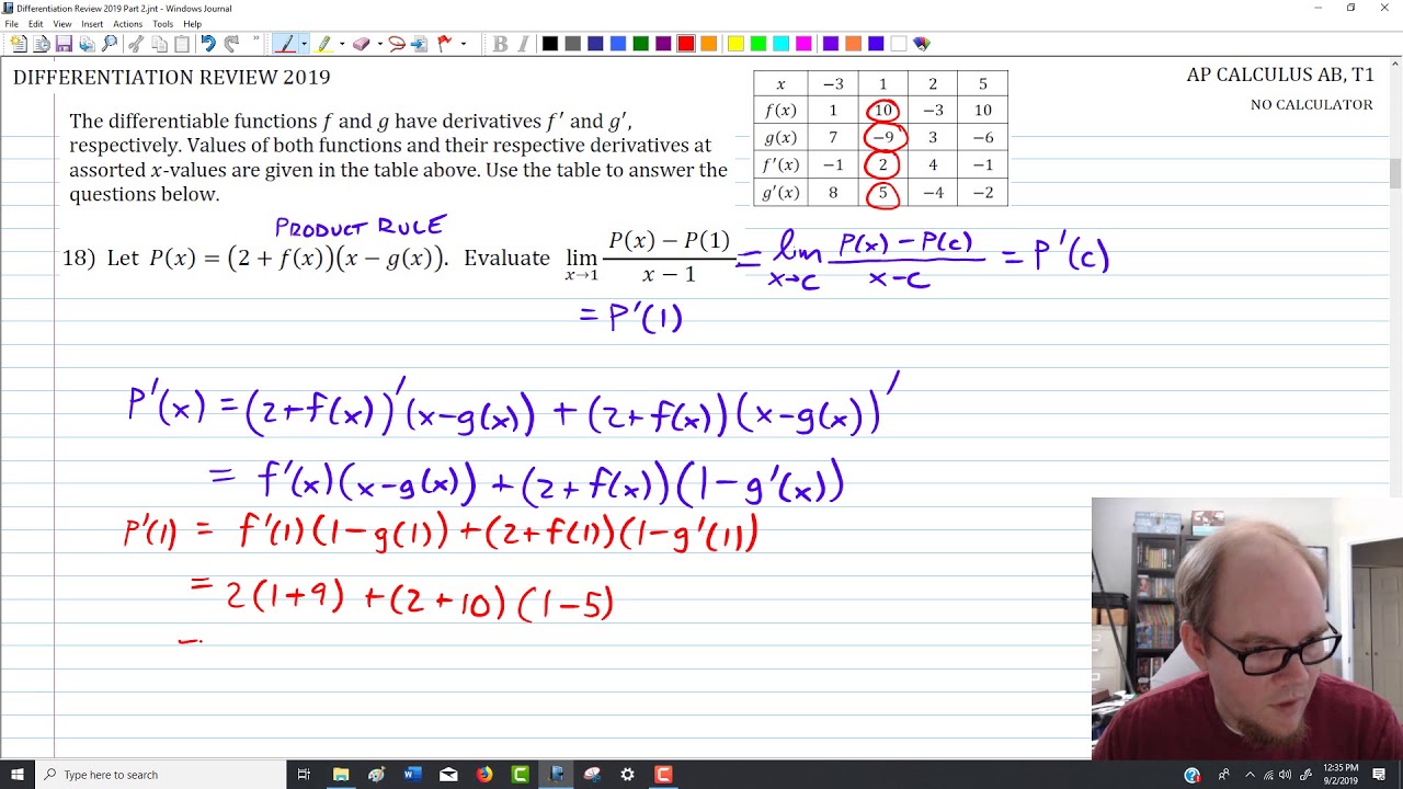 Differentiation Review 2019 Part 2 - YouTube