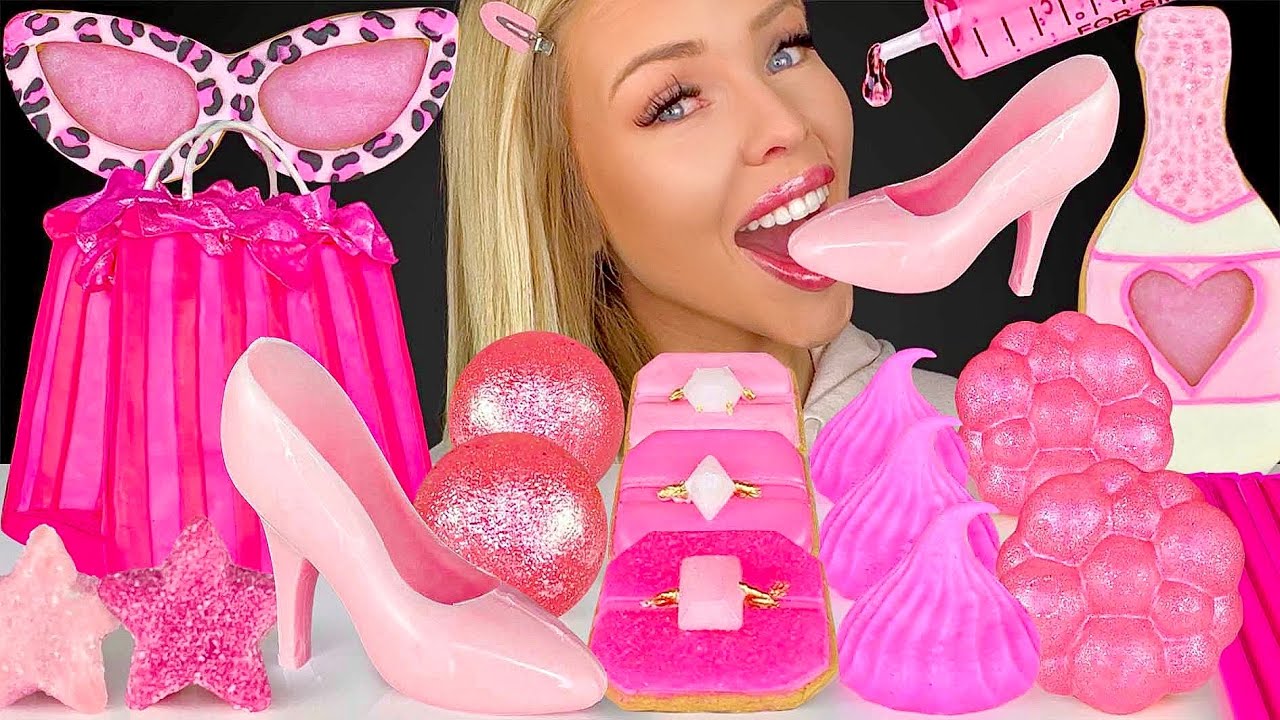 ASMR PINK DESSERTS, EDIBLE SUNGLASSES, CHAMPAGNE BOTTLE, MERINGUE ...