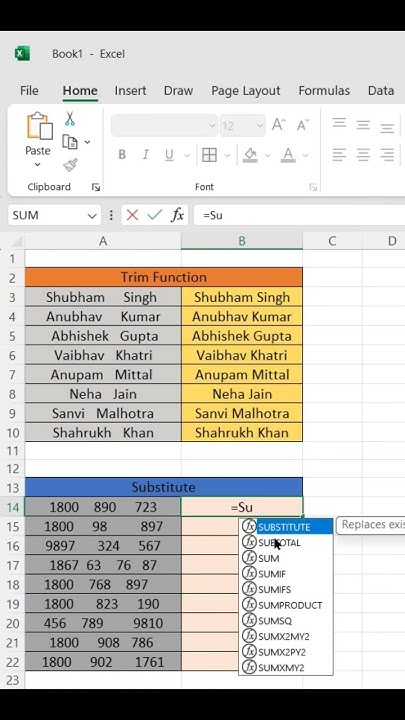 🔥 TRIM, SUBSTITUTE functions in MS Excel to remove extra spaces 🔥 | Data Cleaning functions # ...