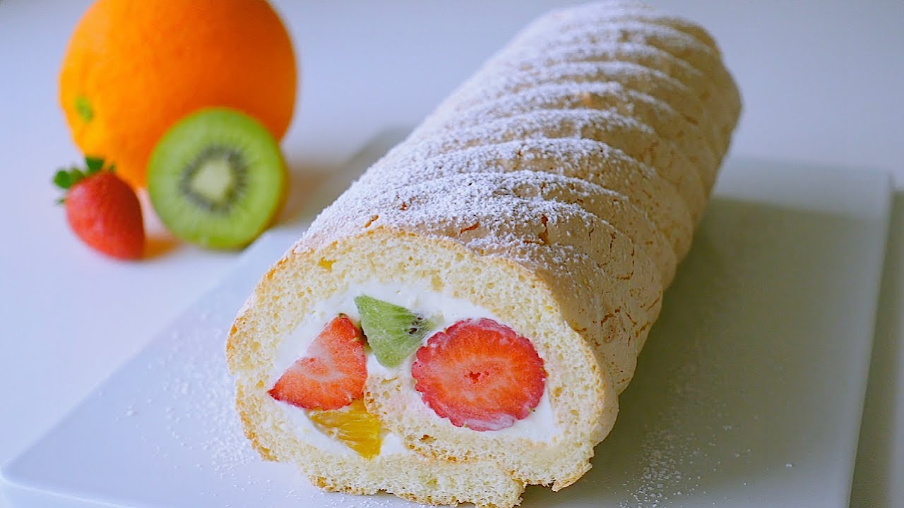 Fruit and Yogurt Cream Swiss Roll Cake - YouTube