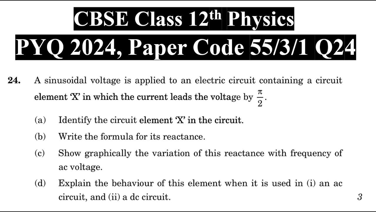 Class 12th Physics | Answer Key 2024 | CBSE Board | PYQ 2024 | Paper ...