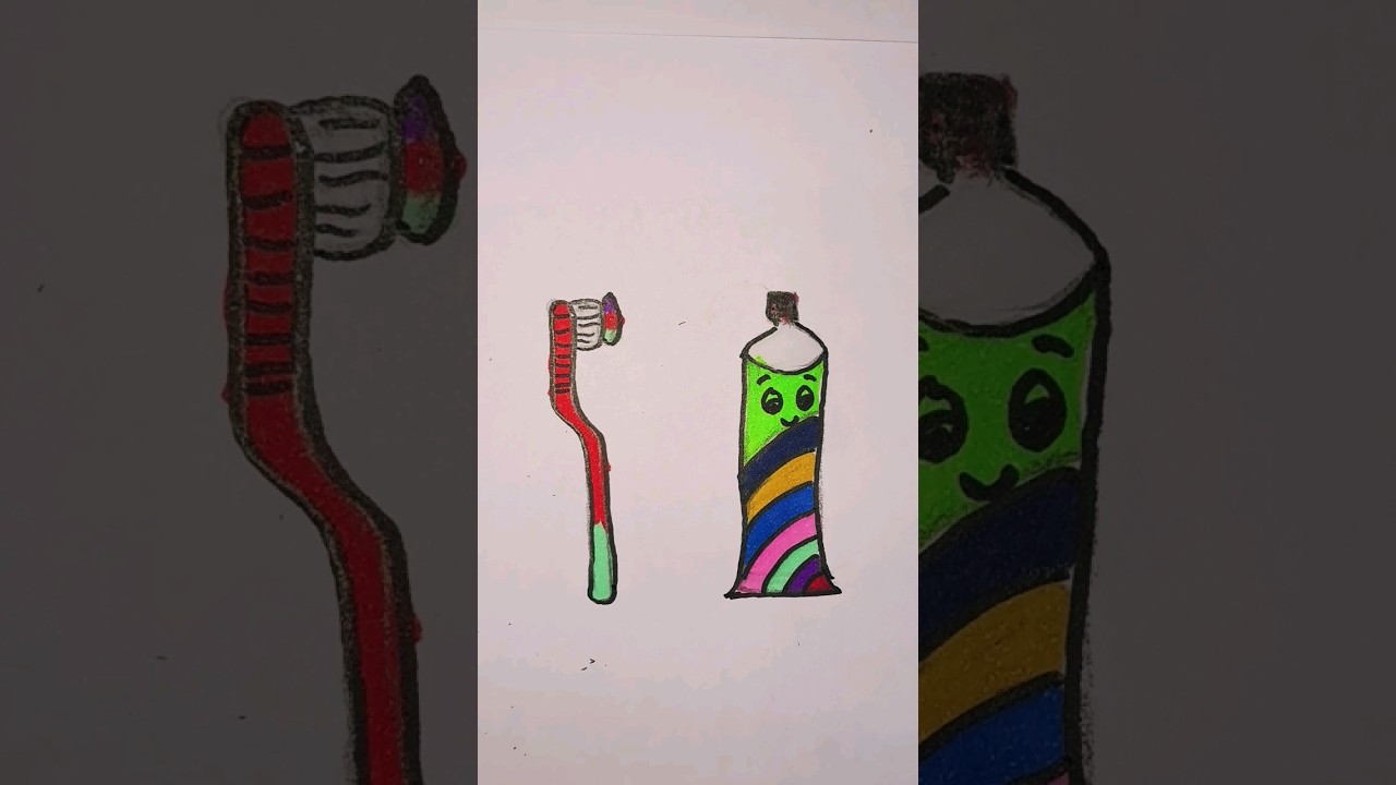 how to draw toothbrush and paste for kids #kicolourworld - YouTube
