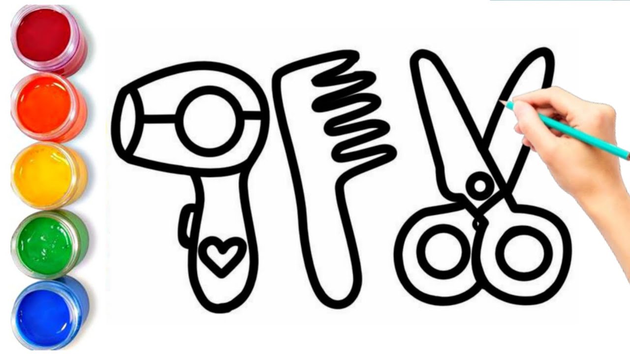 How to draw easy hairdryer, comb, scissor drawing step by step - YouTube