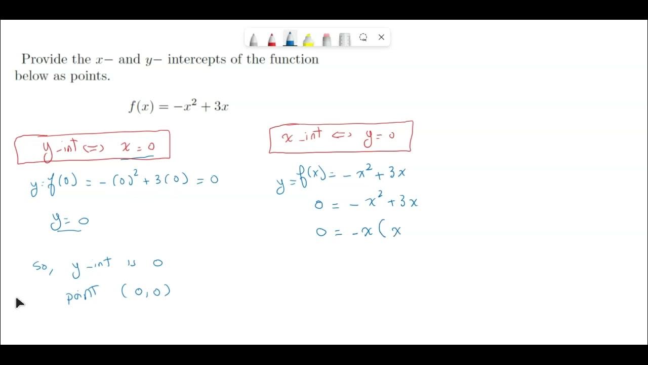Provide the x- and y- intercepts of the funciton below as points. f(x ...