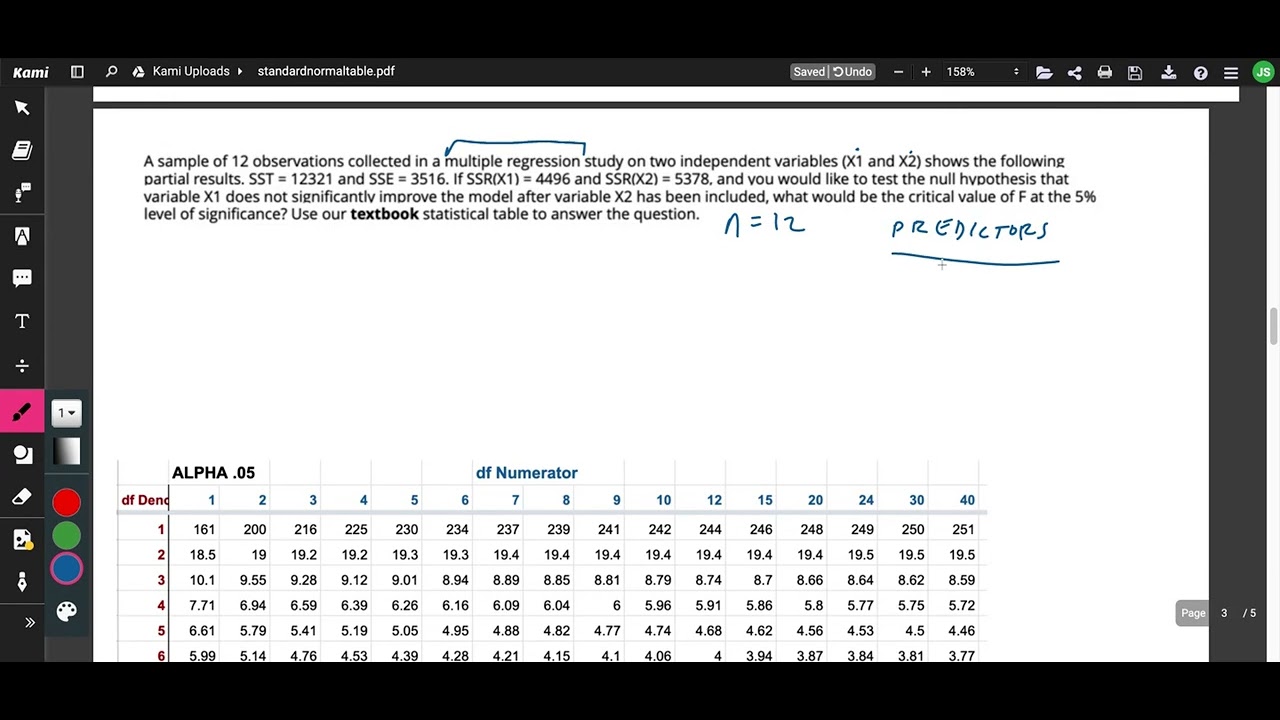 A sample of 12 observations collected in a multiple regression study on ...