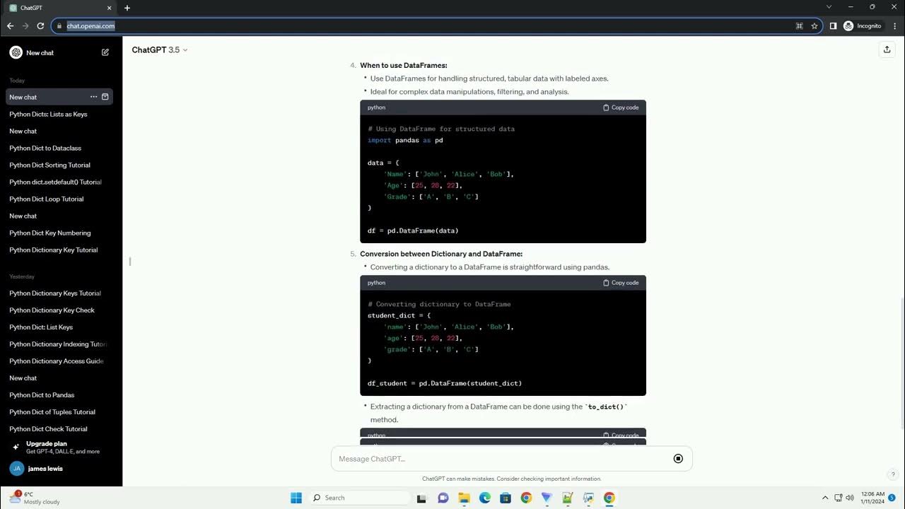 python dictionary vs dataframe - YouTube