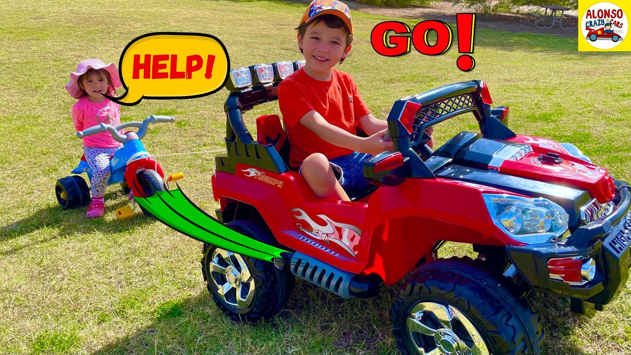 Helping my little sister with my Fantastic Jeep Kids Ride On SUV Car ...
