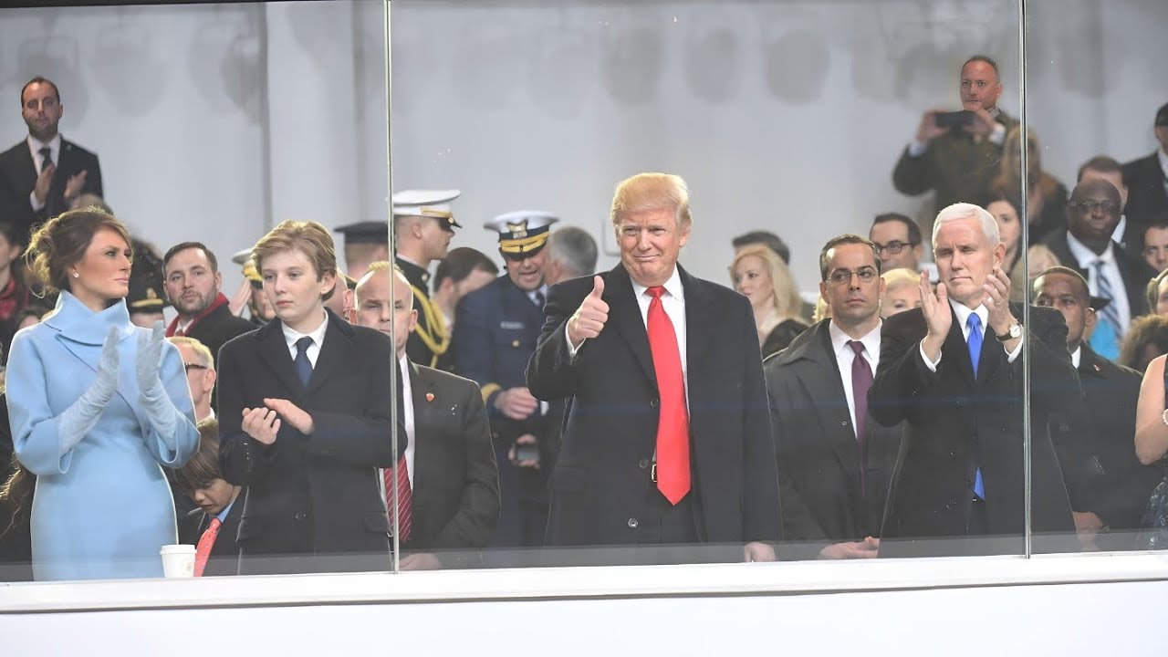 Trump, Melaina, and Barron watch the pre-inaugural parade on January 20 ...